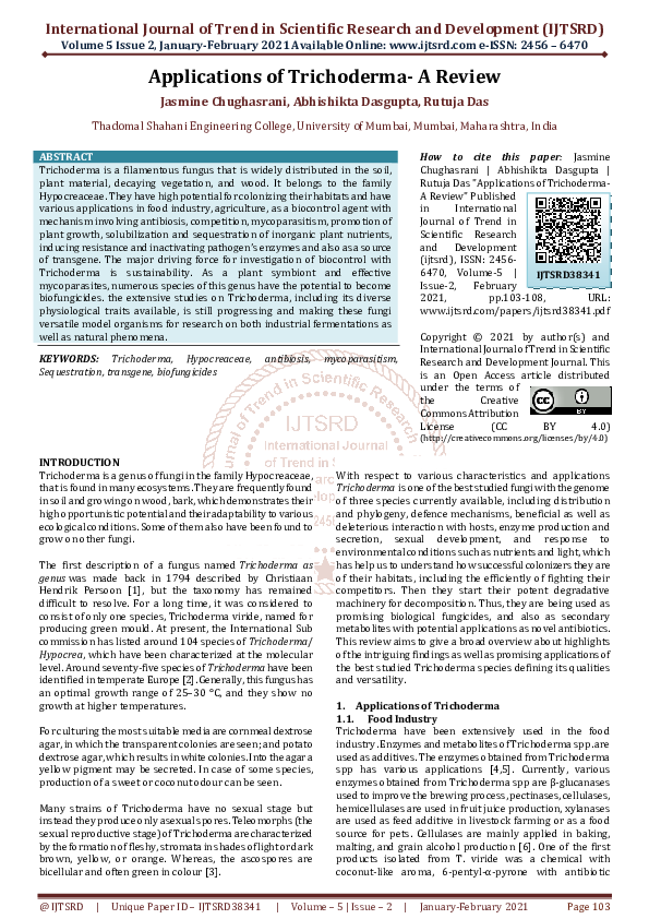 (PDF) Applications of Trichoderma- A Review