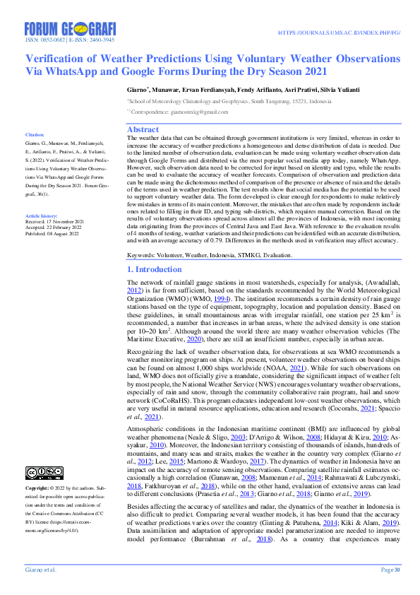 (PDF) Verification of Weather Predictions Using Voluntary Weather ...