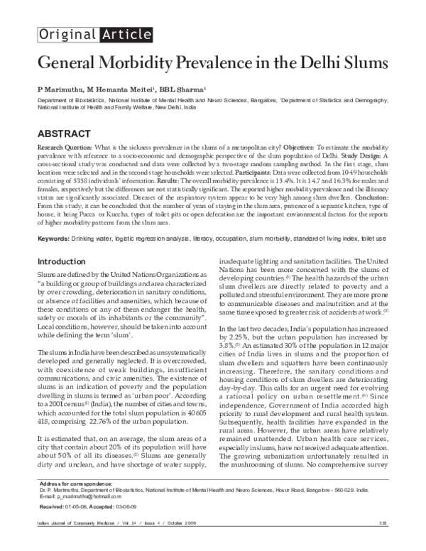 (PDF) General morbidity prevalence in the Delhi slums