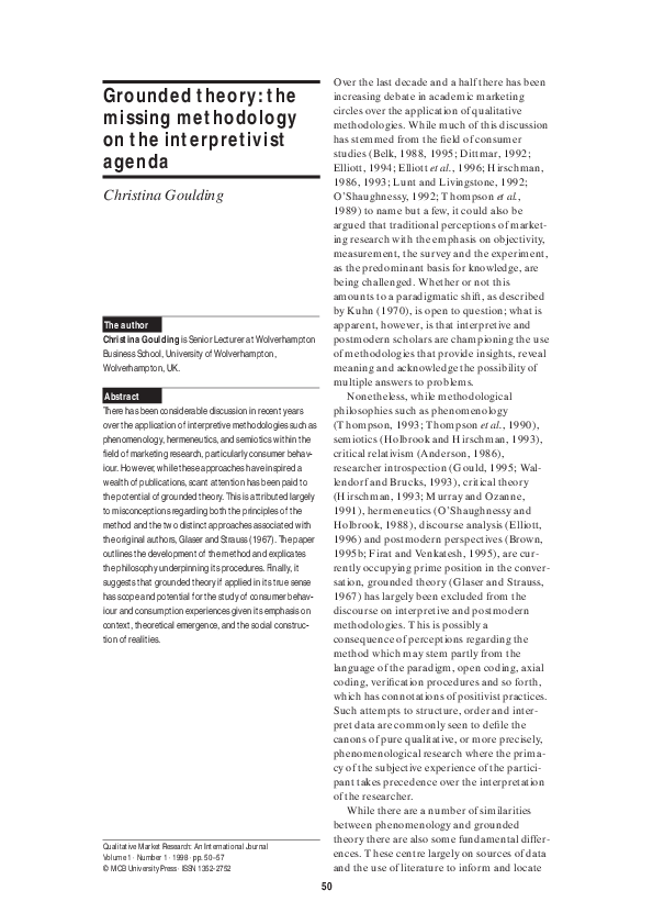 (PDF) Grounded theory: the missing methodology on the interpretivist agenda