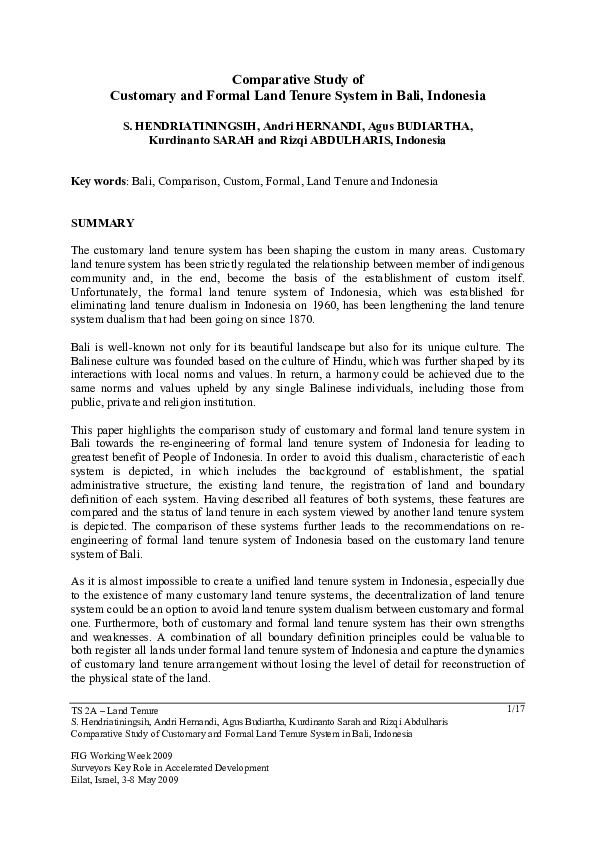 (PDF) Comparative Study of Customary and Formal Land Tenure System in ...
