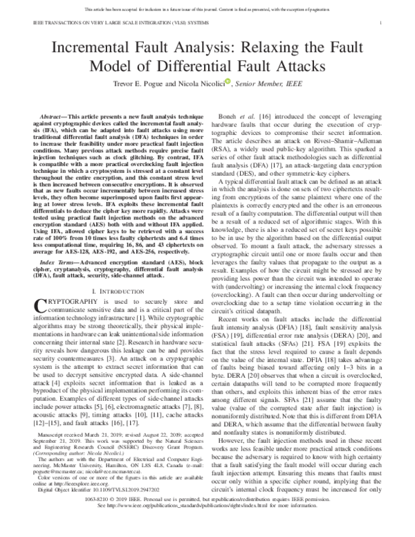 (PDF) Incremental Fault Analysis: Relaxing the Fault Model of ...