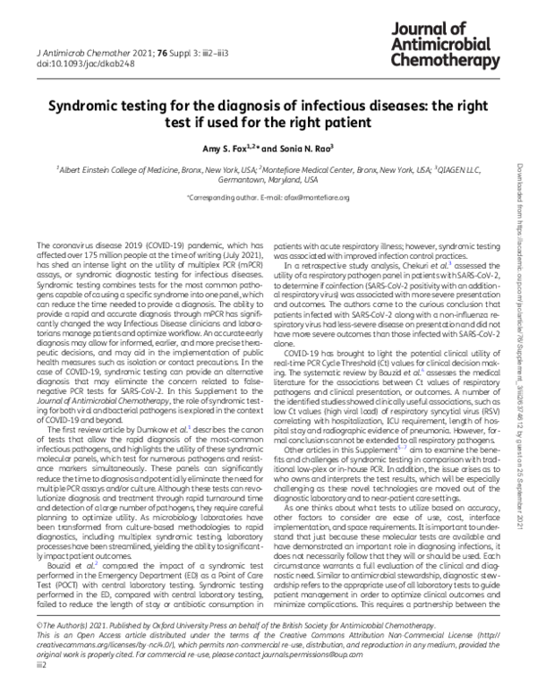 (PDF) Syndromic testing for the diagnosis of infectious diseases: the ...