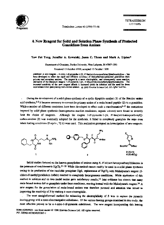 (PDF) A new reagent for solid and solution phase synthesis of protected ...
