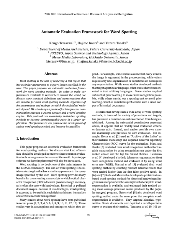 (PDF) Automatic Evaluation Framework for Word Spotting