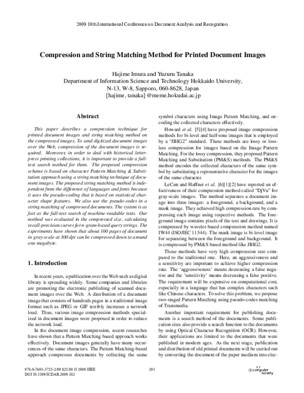 (PDF) Compression and String Matching Method for Printed Document Images