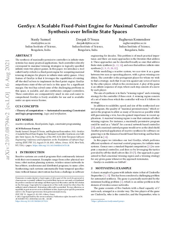 (PDF) GenSys: a scalable fixed-point engine for maximal controller ...