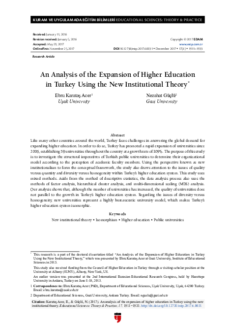 (PDF) An Analysis of the Expansion of Higher Education in Turkey Using ...