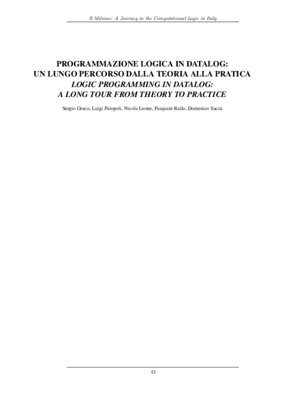 Pdf Logic Programming In Datalog A Long Tour From Theory To Practice 0136