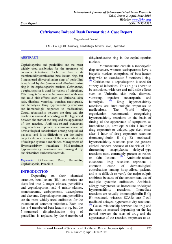 (PDF) Ceftriaxone Induced Rash Dermatitis: A Case Report