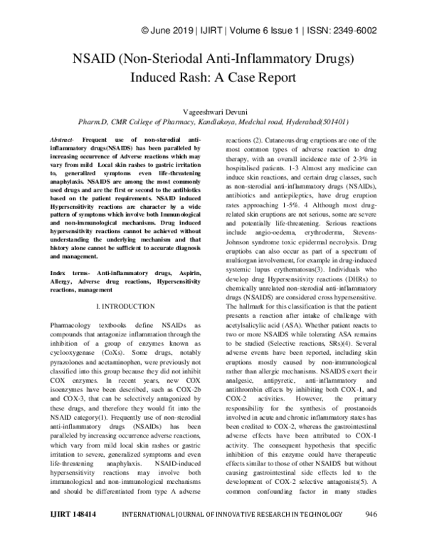 (PDF) Nsaid( Non Steroidal Anti Inflammatory Drugs) Induced Rash: A ...