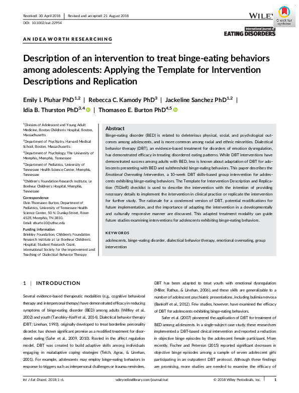(PDF) Description of an intervention to treat binge-eating behaviors among adolescents: Applying ...