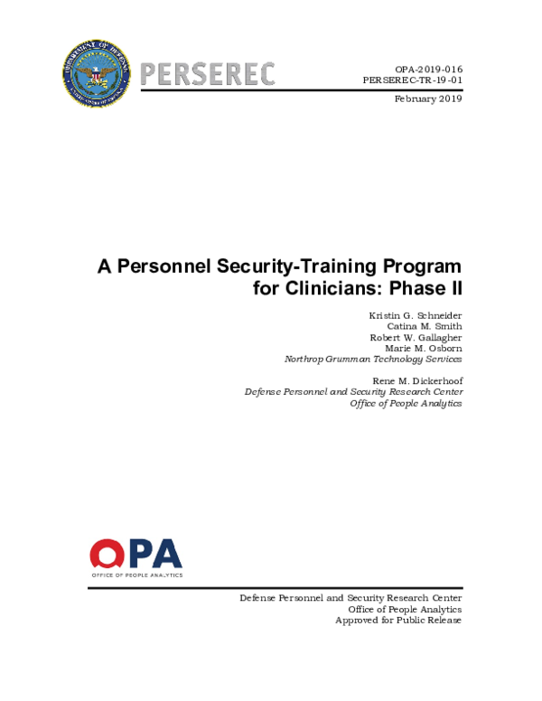 (PDF) A Personnel Security-Training Program for Clinicians: Phase II ...