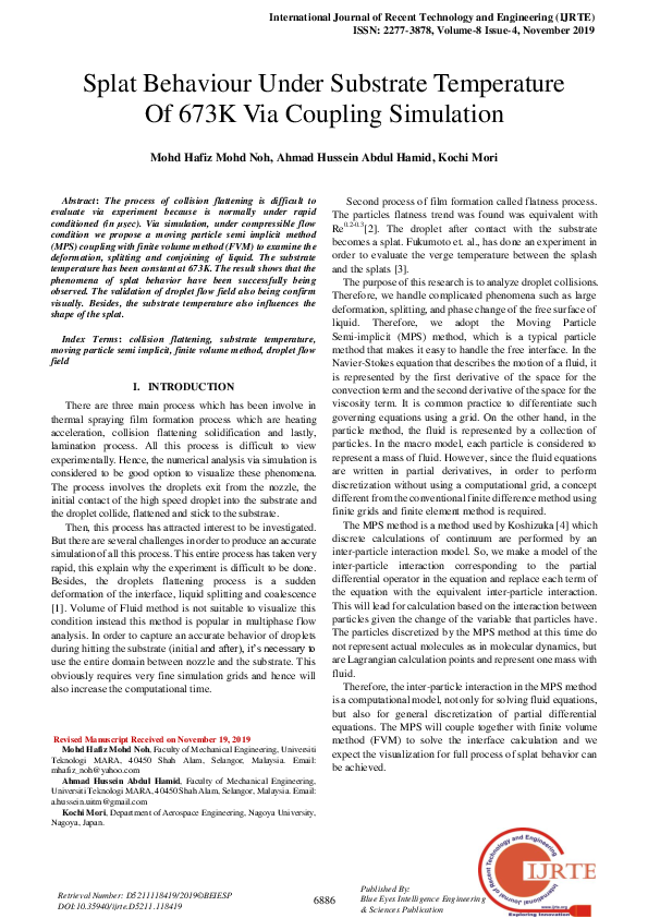 (PDF) Splat Behaviour Under Substrate Temperature Of 673K Via Coupling Simulation