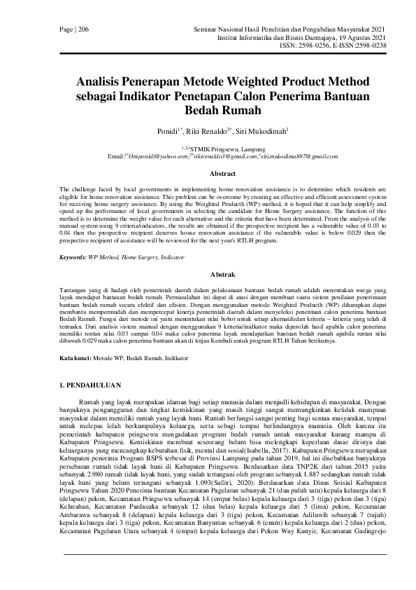 (PDF) Analisis Penerapan Metode Weighted Product Method sebagai ...