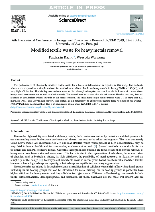 (PDF) Modified textile waste for heavy metals removal