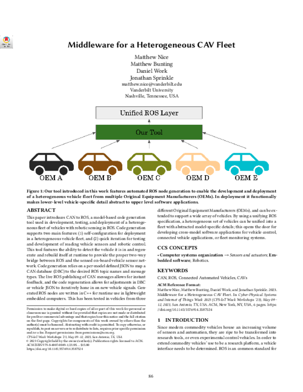 (PDF) Middleware for a Heterogeneous CAV Fleet