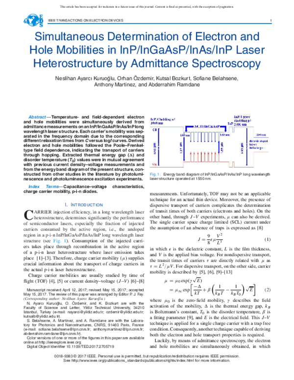 (PDF) Simultaneous Determination of Electron and Hole Mobilities in InP/InGaAsP/InAs/InP Laser ...