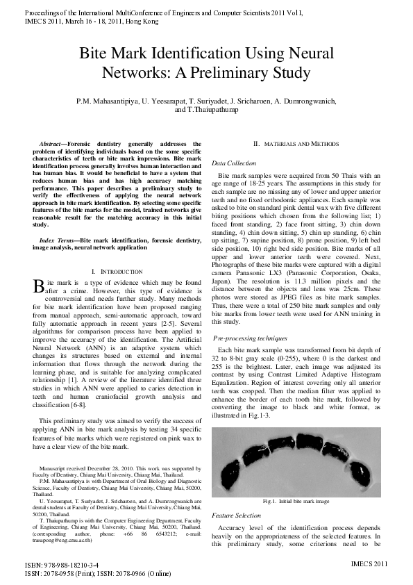 (PDF) Neural Networks for Bite Mark Identification