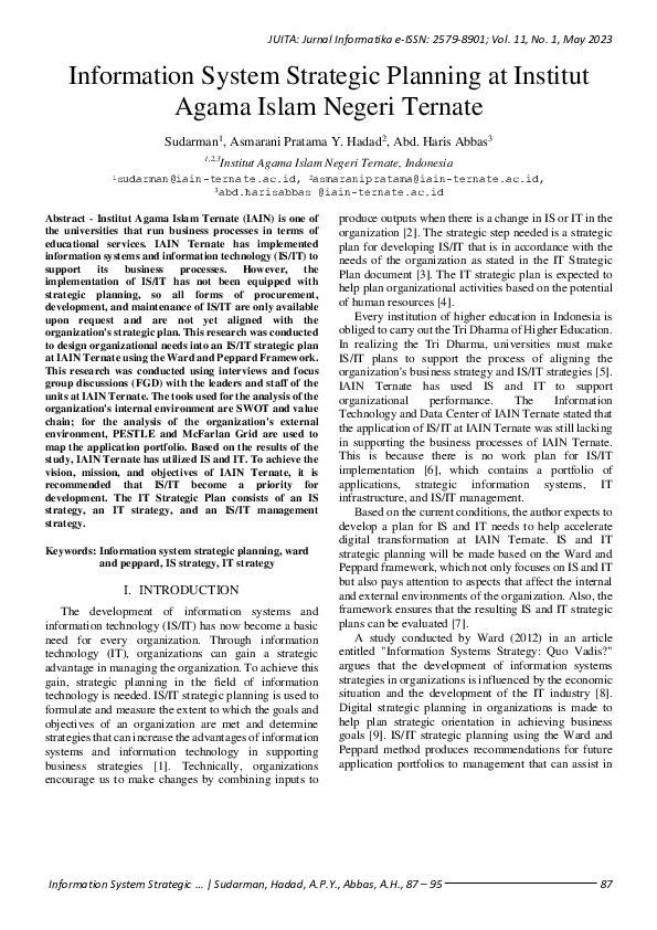 (PDF) Information System Strategic Planning at Institut Agama Islam ...
