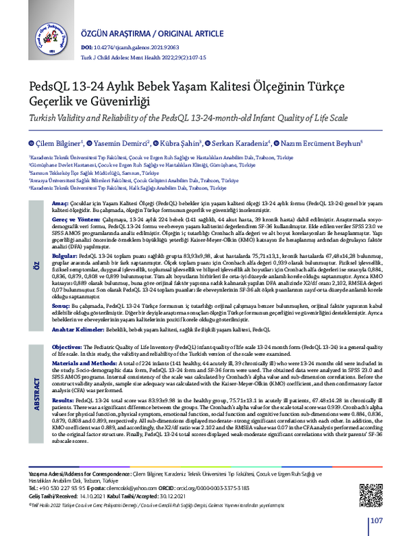 (PDF) Turkish Validity and Reliability of the PedsQL 13-24-month-old ...