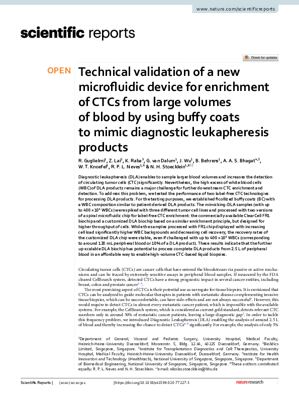 (PDF) Technical validation of a new microfluidic device for enrichment of CTCs from large ...