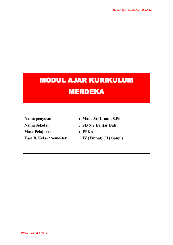 (PDF) MODUL AJAR PKN BAB SEMESTER