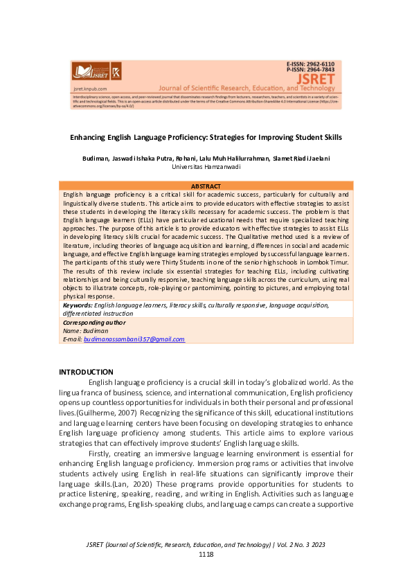 (PDF) Enhancing English Language Proficiency: Strategies For Improving ...
