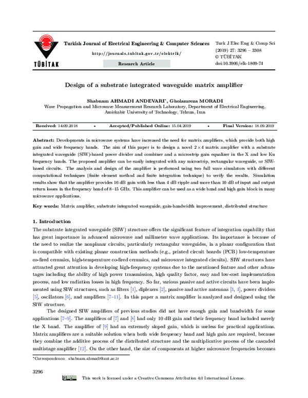 (PDF) Design of a substrate integrated waveguide matrix amplifier