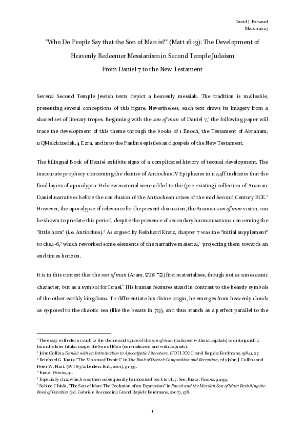 (PDF) The Development of Heavenly Redeemer Messianism in Second Temple ...