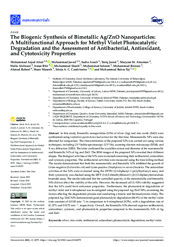 (PDF) The Biogenic Synthesis of Bimetallic Ag/ZnO Nanoparticles: A Multifunctional Approach for ...