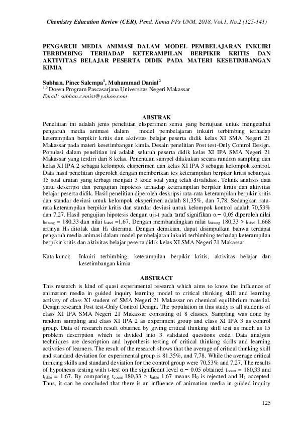 (PDF) Pengaruh Media Animasi Dalam Model Pembelajaran Inkuiri Terbimbing Terhadap Keterampilan ...