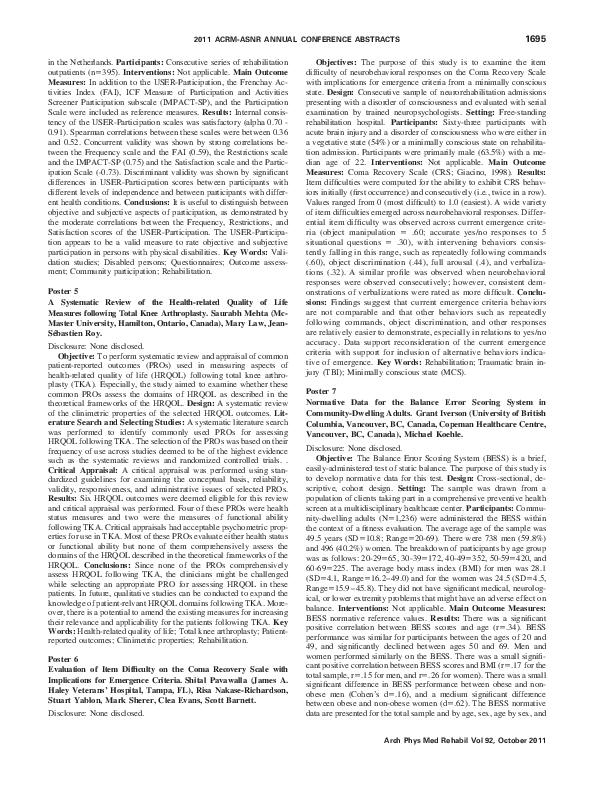 (PDF) Poster 6 Evaluation of Item Difficulty on the Coma Recovery Scale ...