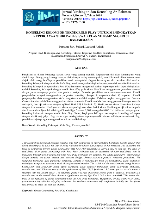 (PDF) Konseling Kelompok Teknik Role Play Untuk Meningkatkan Kepercayaan Diri Pada Siswa Kelas ...