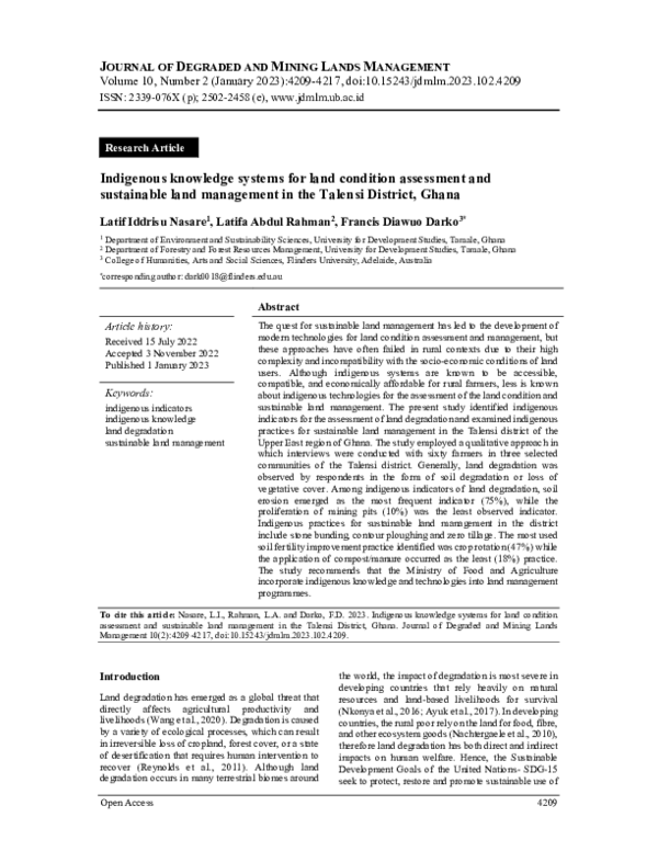 (PDF) Indigenous knowledge systems for land condition assessment and ...