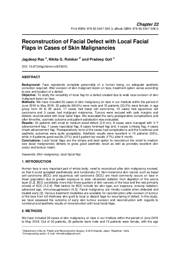 (PDF) Reconstruction of Facial Defect with Local Facial Flaps in Cases ...