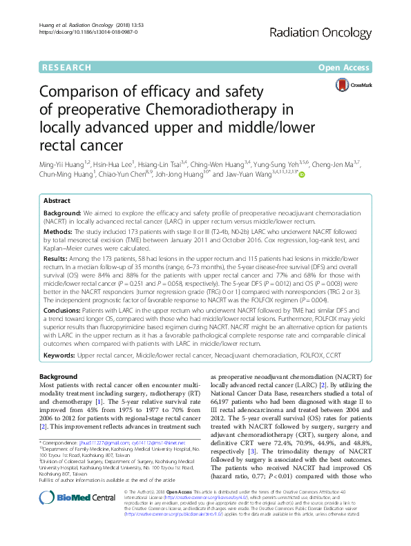 (PDF) Comparison of efficacy and safety of preoperative Chemoradiotherapy in locally advanced ...