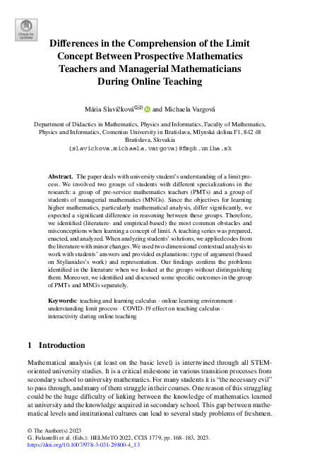(PDF) Differences in the Comprehension of the Limit Concept Between ...
