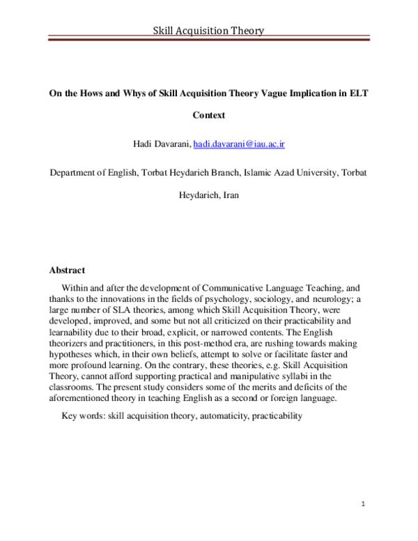 (PDF) On the Hows and Whys of Skill Acquisition Theory Vague ...