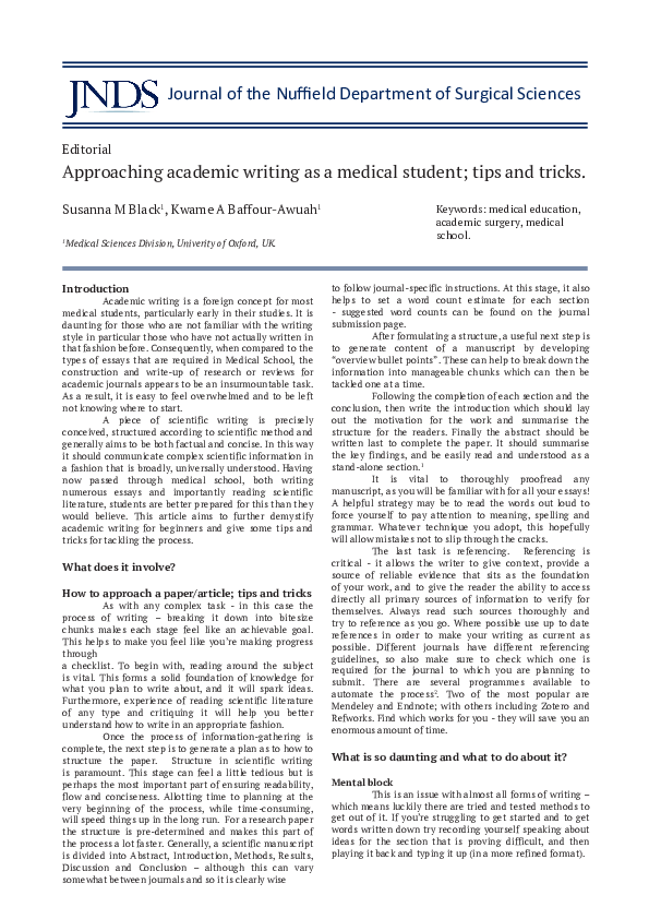 (PDF) Approaching academic writing as a medical student; tips and ... (PDF) Approaching academic writing as a medical student; tips and ...