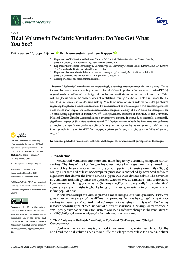 (PDF) Tidal Volume in Pediatric Ventilation: Do You Get What You See?