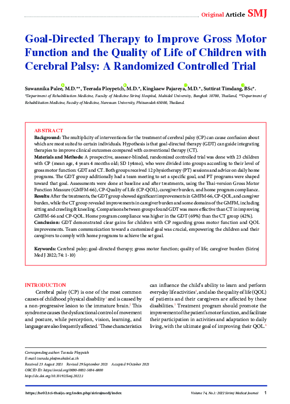 (PDF) Goal-Directed Therapy to Improve Gross Motor Function and the Quality of Life of Children ...