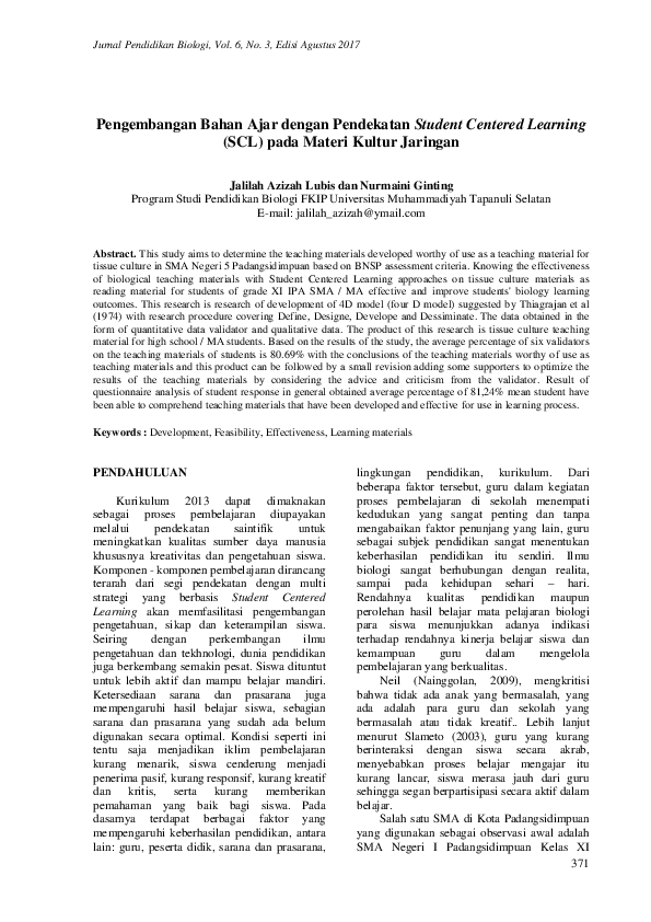 (PDF) Pengembangan Bahan Ajar dengan Pendekatan Student Centered Learning (SCL) pada Materi ...