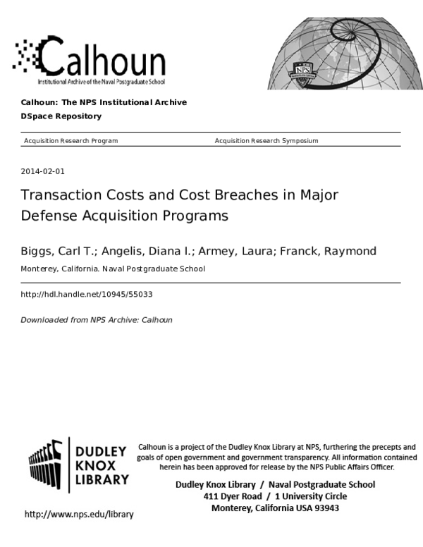 (PDF) Transaction Costs and Cost Breaches in Major Defense Acquisition ...