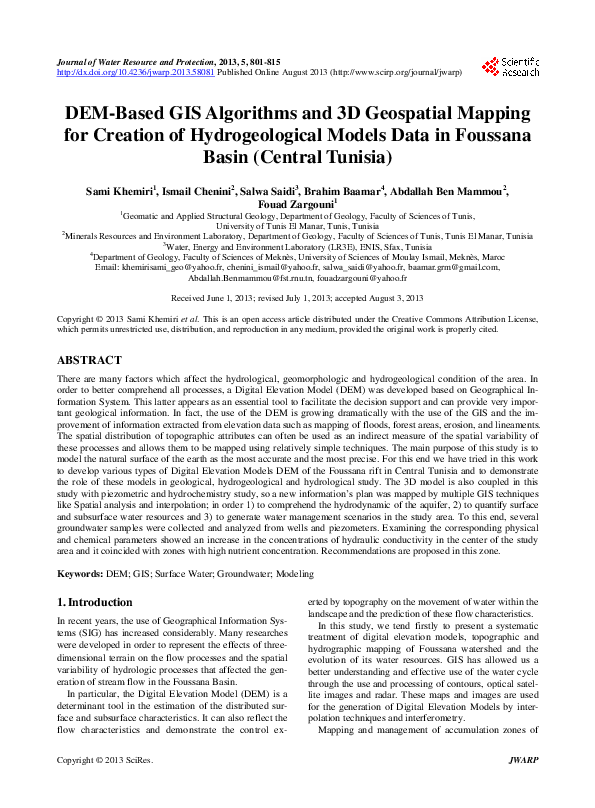 (PDF) DEM-Based GIS Algorithms and 3D Geospatial Mapping for Creation of Hydrogeological Models ...