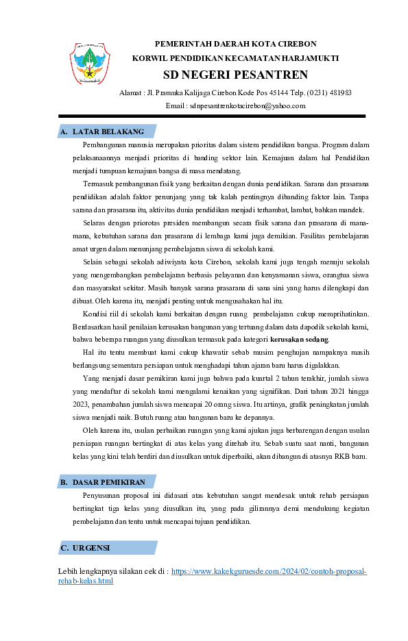 (DOC) Contoh Proposal Rehab dan Persiapan Bertingkat RKB Baru Sekolah