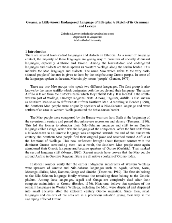(PDF) Gwama, a little-known endangered language of Ethiopia : a sketch ...