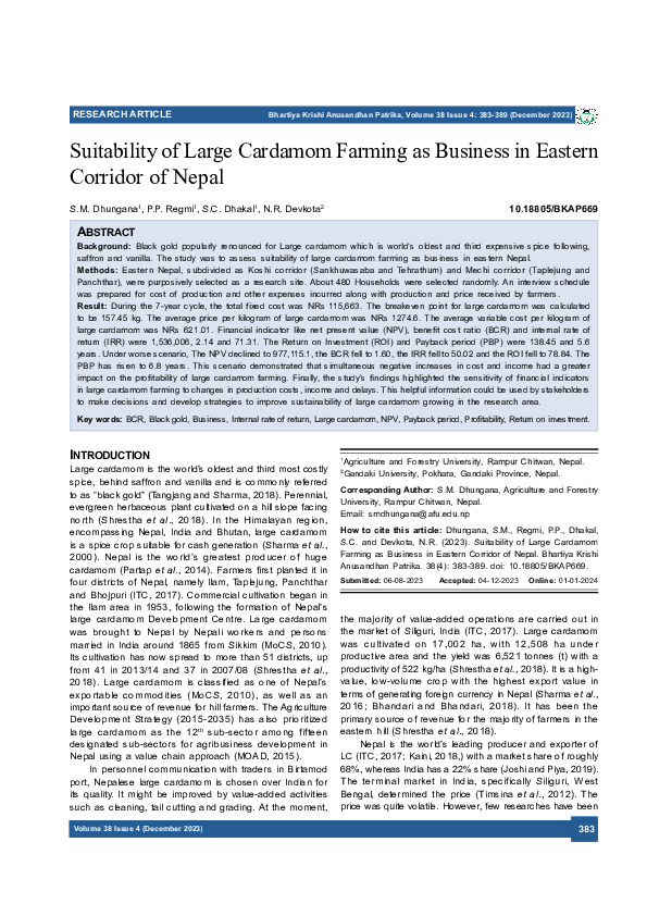 (PDF) Suitability of Large Cardamom Farming as Business in Eastern ...