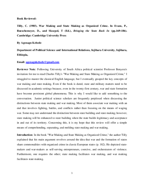 (PDF) Book Reviewed: Tilly, C. (1985). War Making and State Making as ...