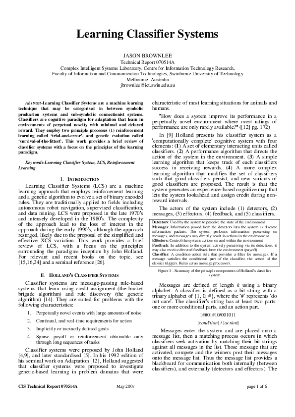 (PDF) Learning Classifier Systems